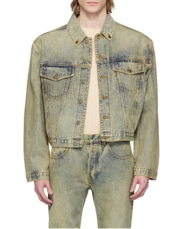 ENTIRE STUDIOS Distressed Denim Trucker Jacket - Gray