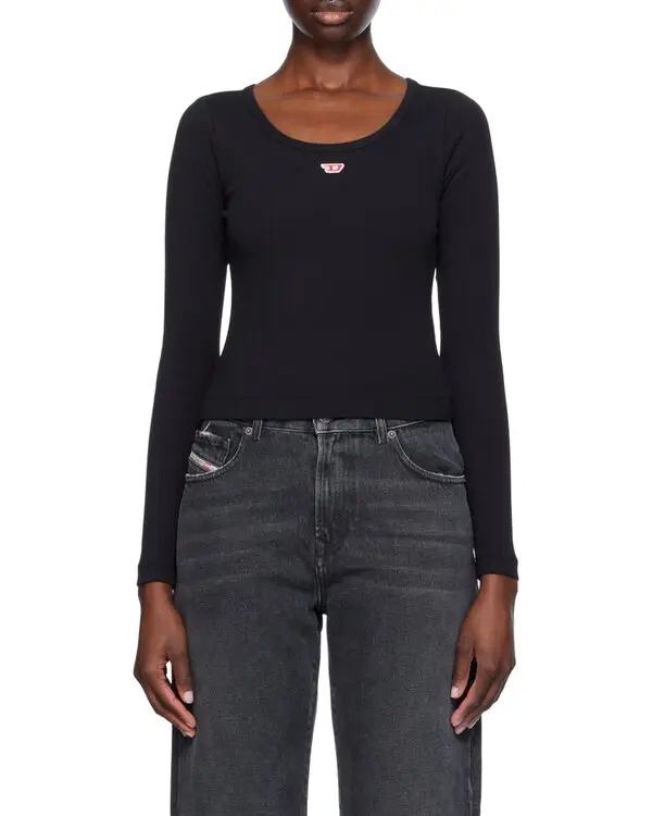 DIESEL® Ribbed Long Sleeve Top With Round Neck