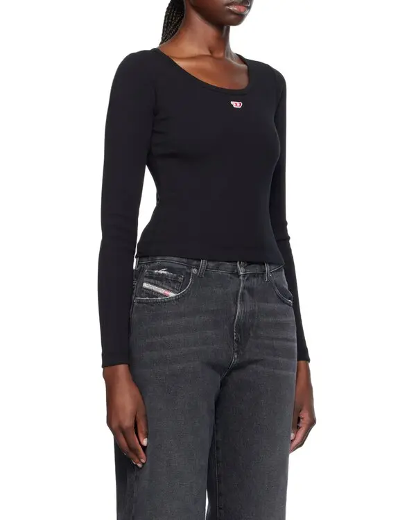 DIESEL® Ribbed Long Sleeve Top With Round Neck