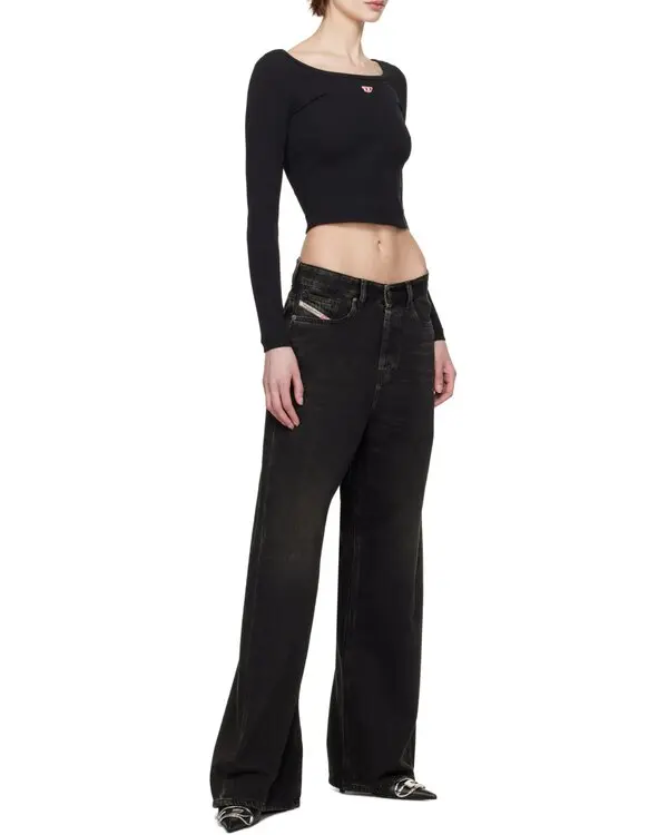 DIESEL® Ribbed Long Sleeve Top With Round Neck