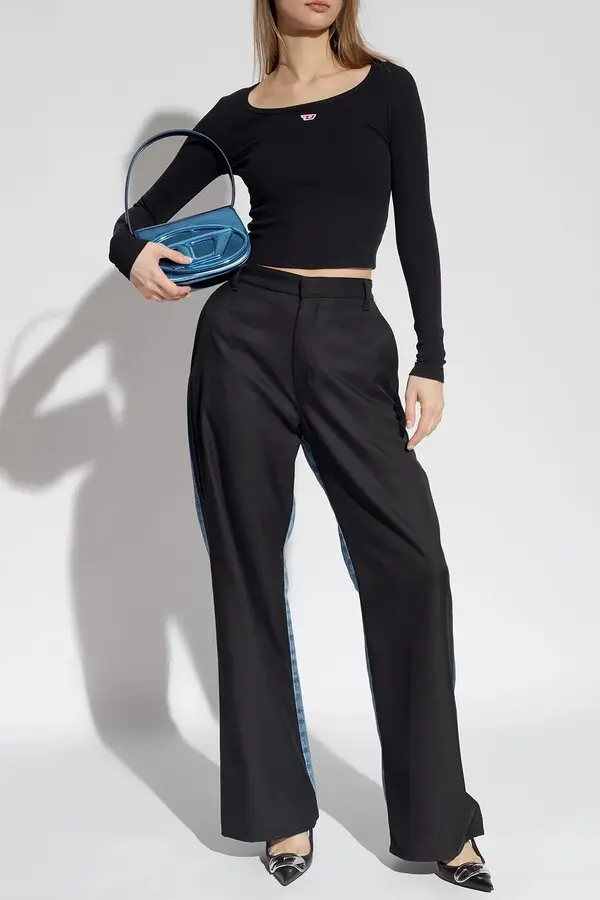 DIESEL® Ribbed Long Sleeve Top With Round Neck