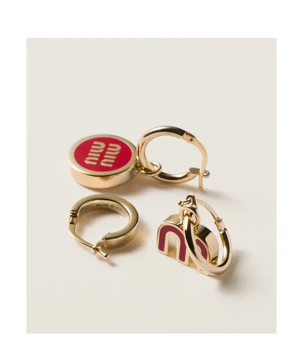 Miu Miu Enamel Metal Logo Earrings
