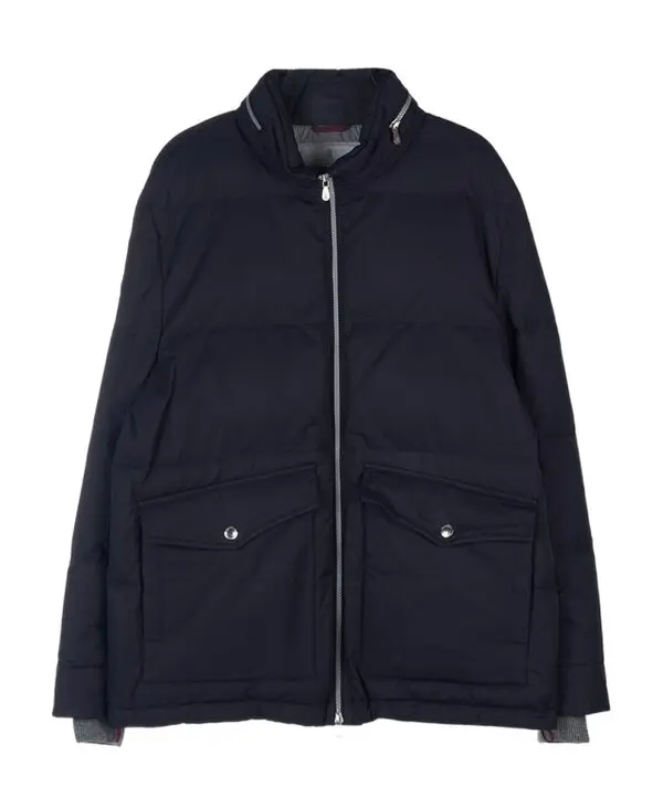Brunello Cucinelli Stand Collar Zip-up Cotton Jacket With Logo Detail