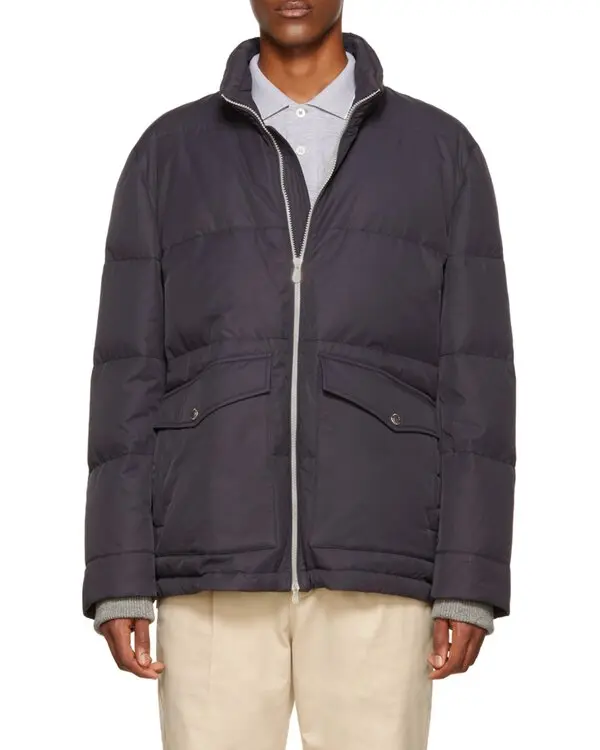 Brunello Cucinelli Stand Collar Zip-up Cotton Jacket With Logo Detail