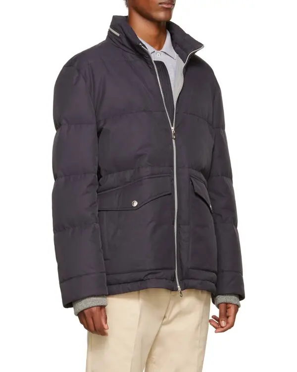 Brunello Cucinelli Stand Collar Zip-up Cotton Jacket With Logo Detail