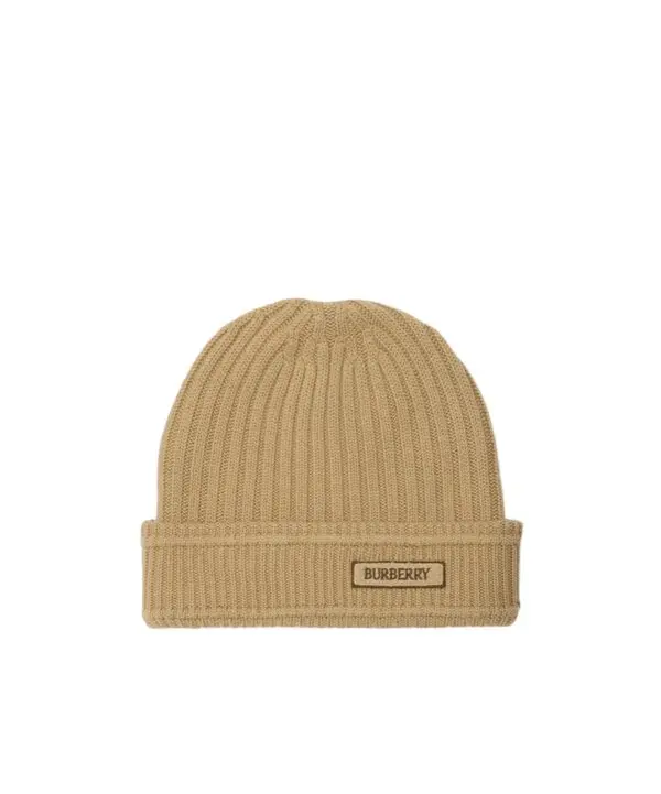 Burberry Logo Patch Ribbed-knit Beanie - Sand-colored