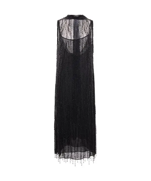 Blumarine Beaded Tasseled High-neck Dress