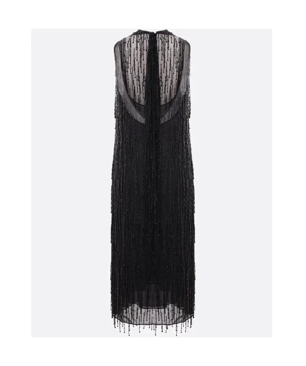 Blumarine Beaded Tasseled High-neck Dress