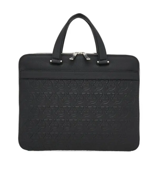 FERRAGAMO Embossed Gancini Briefcase - Black