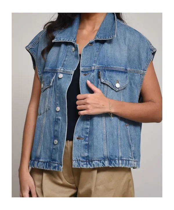 HAIKURE Classic Button-down Denim Vest - Blue
