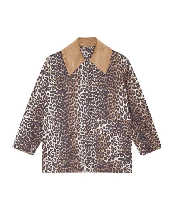 GANNI Leopard Print Jacket - Almond Milk