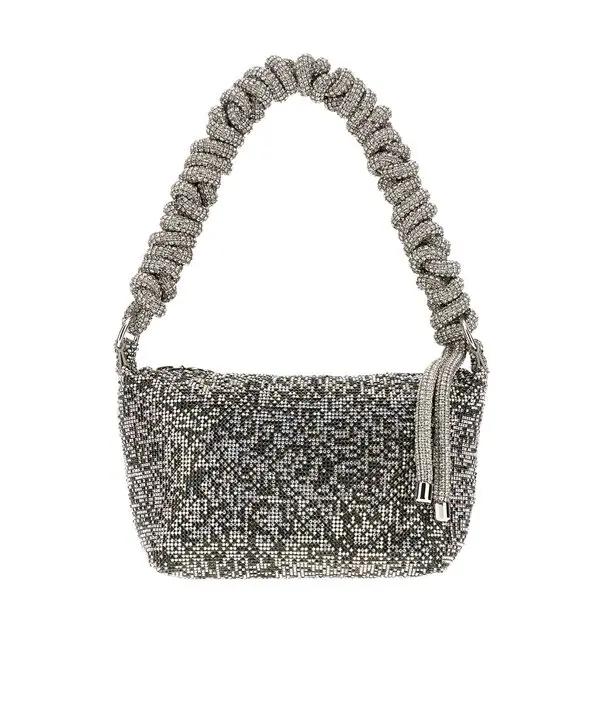 Kara Crystal Mesh Woven Handle Handbag - Gray