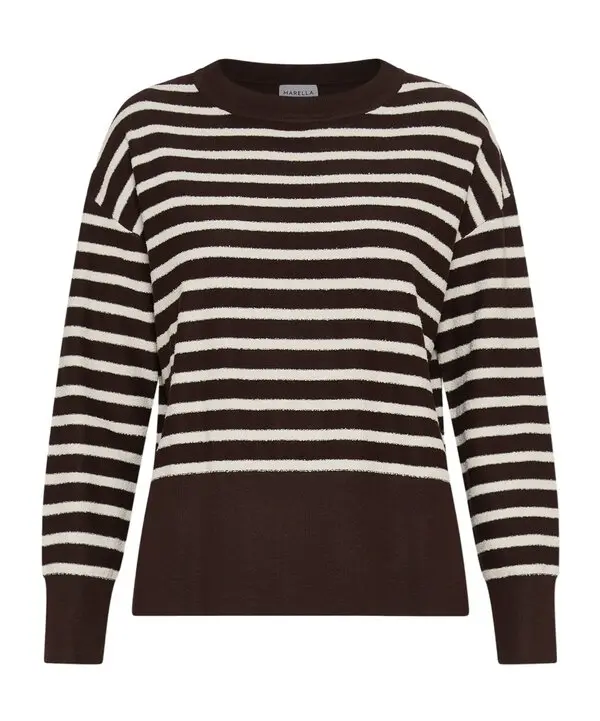 Marella Striped Bouclé Sweater With Drop Shoulder And Side Slits