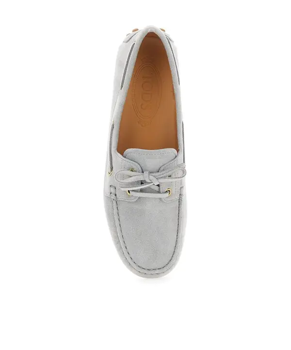 TOD'S Bow Detailed Suede Loafers - Gray
