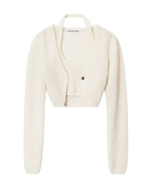Alexander Wang Twinset Hybrid Halter Cardigan - White