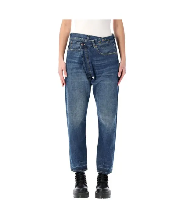R13 Asymmetrical Cross Belt High-waisted Jeans - Blue