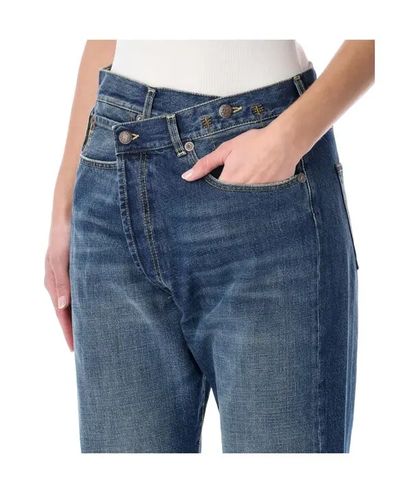 R13 Asymmetrical Cross Belt High-waisted Jeans - Blue