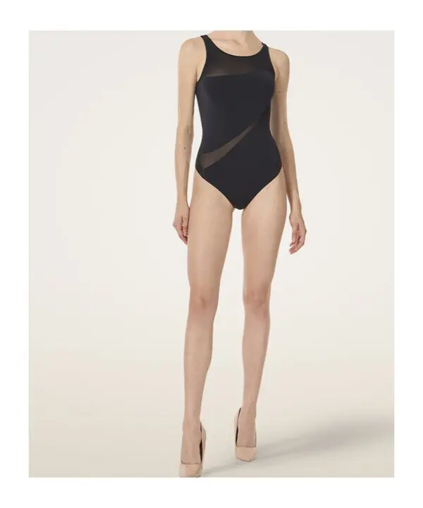 Wolford Shade Sheer Panel String Bodysuit - Black