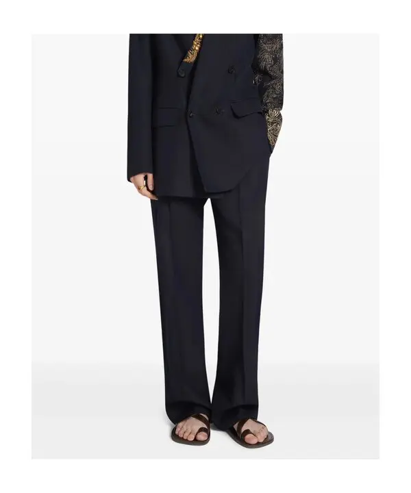 Dries Van Noten Pressed Creased Straight-leg Trousers - Blue