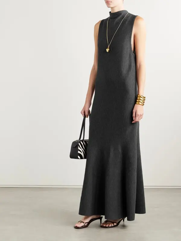 Khaite Margo Merino Wool Maxi Dress - Dark Gray