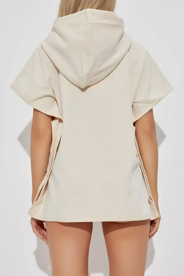 Balmain Logo Embroidered Hooded Poncho With Short Sleeves