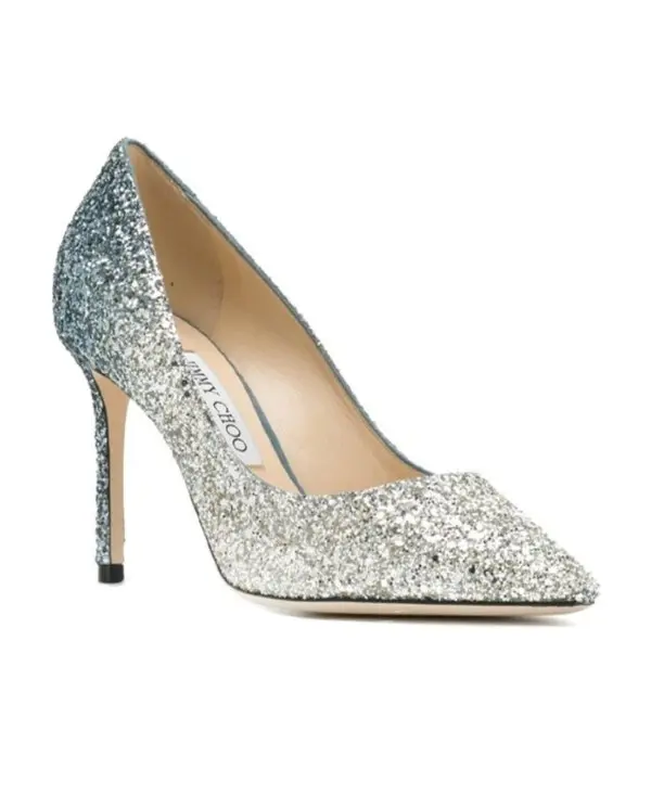 JIMMY CHOO Sequined Pointed Toe High Heel Pumps - Gray