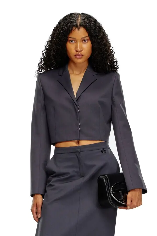 DIESEL® Cropped Blazer With Hook Buckle Closure