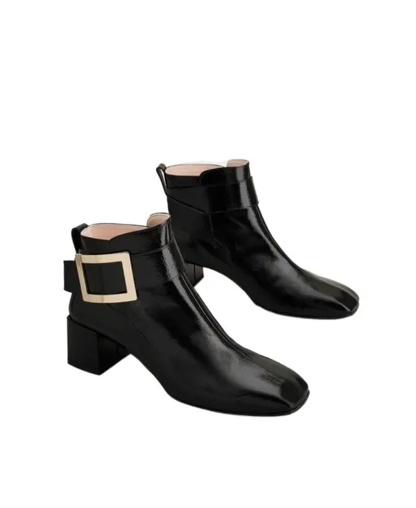 ROGER VIVIER So Vivier Metal Buckle Ankle Boots In Patent Leather