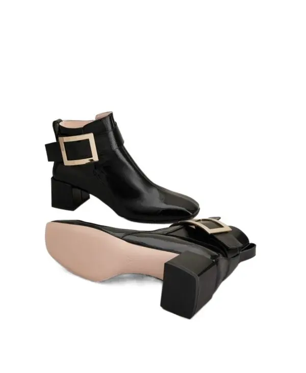 ROGER VIVIER So Vivier Metal Buckle Ankle Boots In Patent Leather