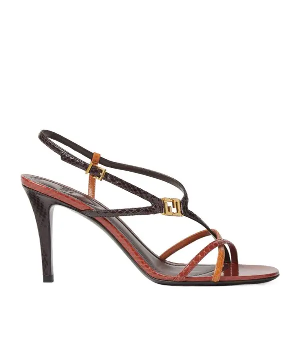 Fendi Strappy High-heeled Sandals With Ff Detail - Brown