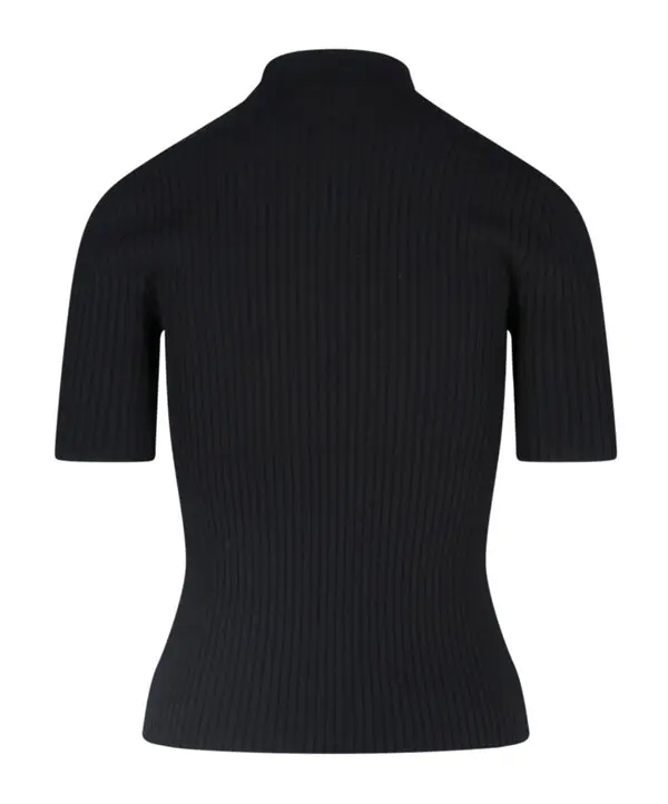 COURREGES Ribbed High Neck Short Sleeve Jumper With Logo - Black