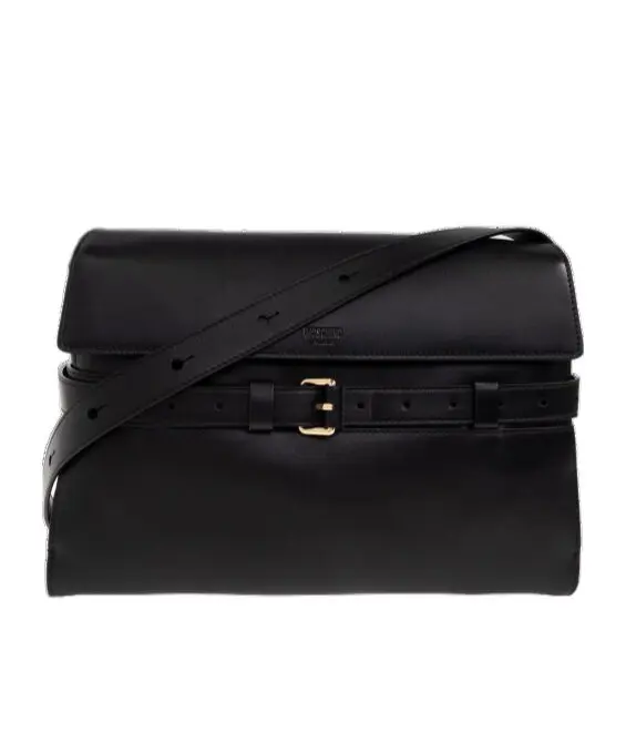 Moschino Belted Leather Shoulder Bag - Black
