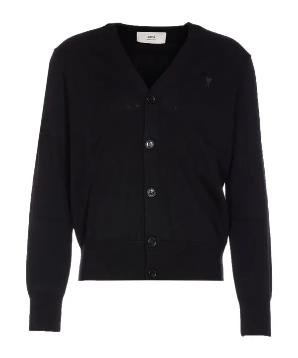AMI Paris Logo Embroidered V-neck Cardigan