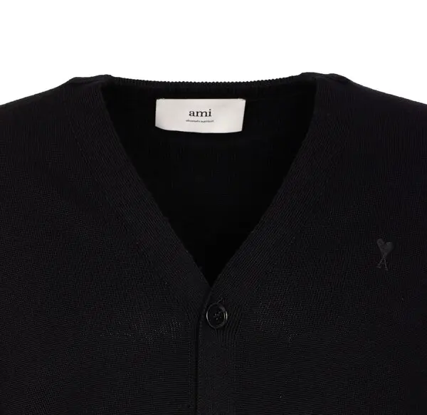 AMI Paris Logo Embroidered V-neck Cardigan