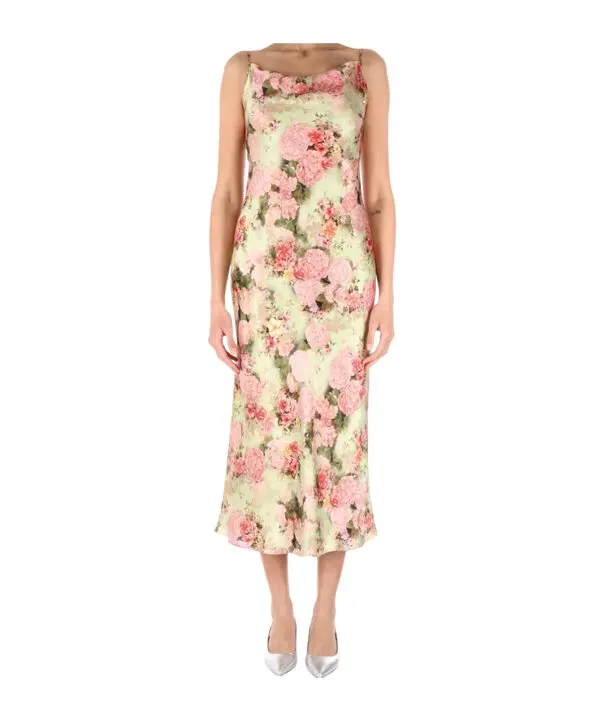 Max Mara Floral Printed Satin Midi Dress - Multicolor