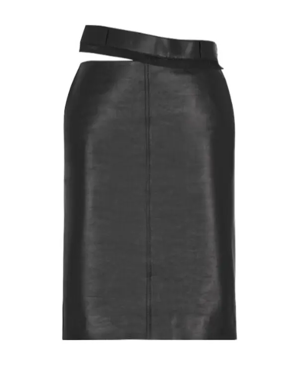 Fendi Leather Midi Pencil Skirt With Asymmetrical Waist