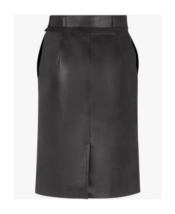 Fendi Leather Midi Pencil Skirt With Asymmetrical Waist