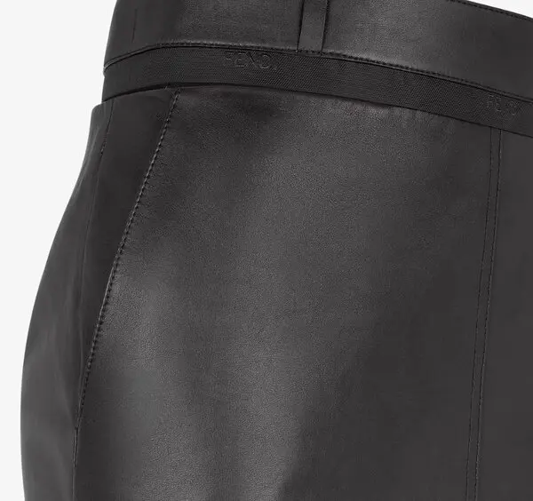 Fendi Leather Midi Pencil Skirt With Asymmetrical Waist