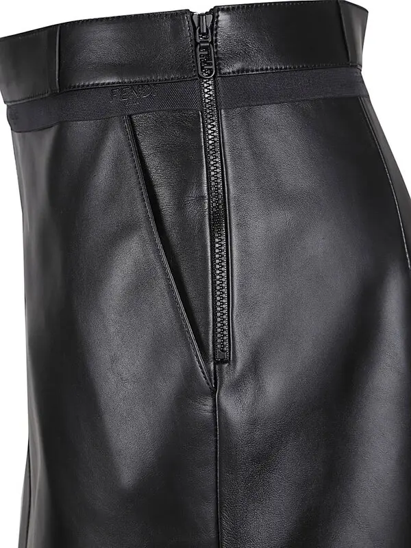 Fendi Leather Midi Pencil Skirt With Asymmetrical Waist