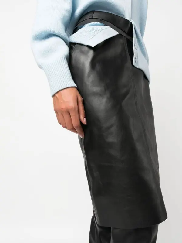 Fendi Leather Midi Pencil Skirt With Asymmetrical Waist