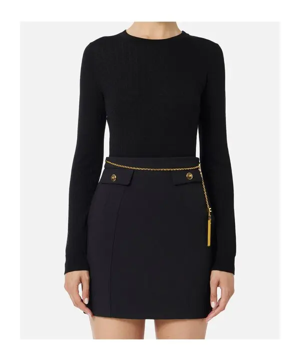 Elisabetta Franchi Logo Pattern Crew Neck Sweater - Black