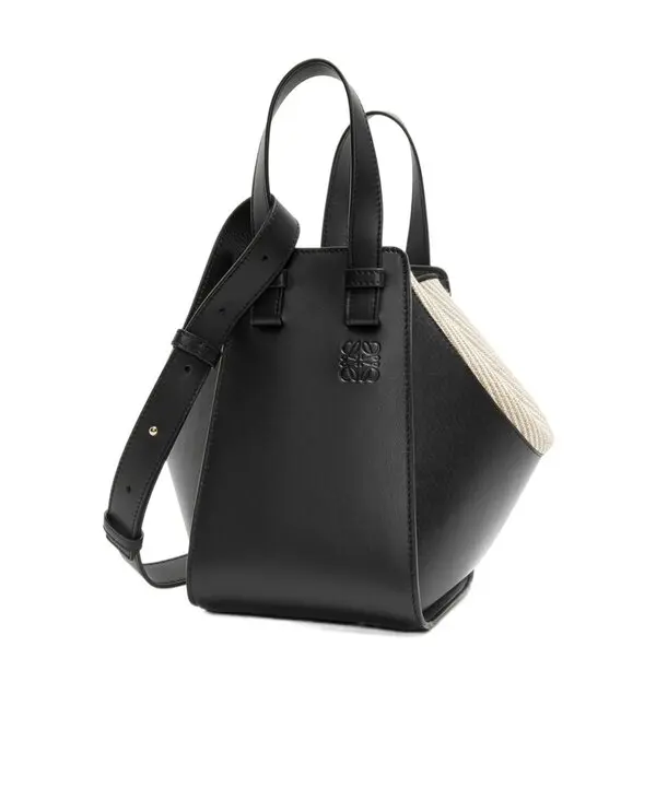 Loewe Compact Hammock Bag In Calfskin And Canvas - Black