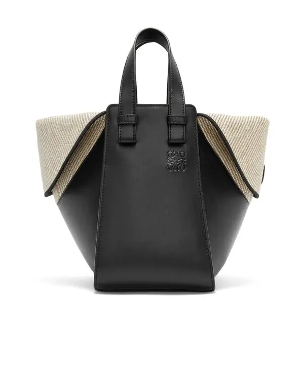 Loewe Compact Hammock Bag In Calfskin And Canvas - Black