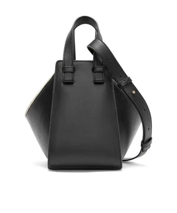 Loewe Compact Hammock Bag In Calfskin And Canvas - Black