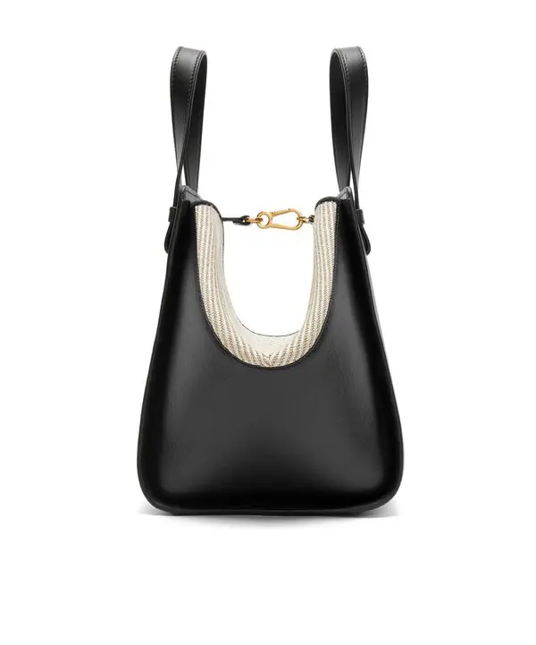 Loewe Compact Hammock Bag In Calfskin And Canvas - Black