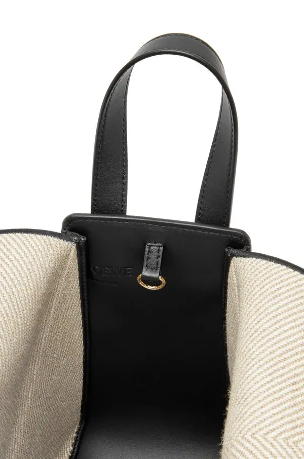 Loewe Compact Hammock Bag In Calfskin And Canvas - Black