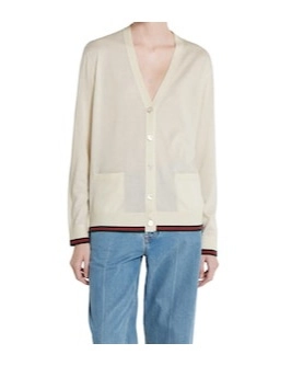 Gucci Extra Fine-knit V-neck Cardigan With Web Trim