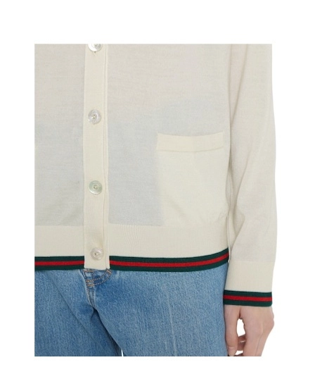 Gucci Extra Fine-knit V-neck Cardigan With Web Trim