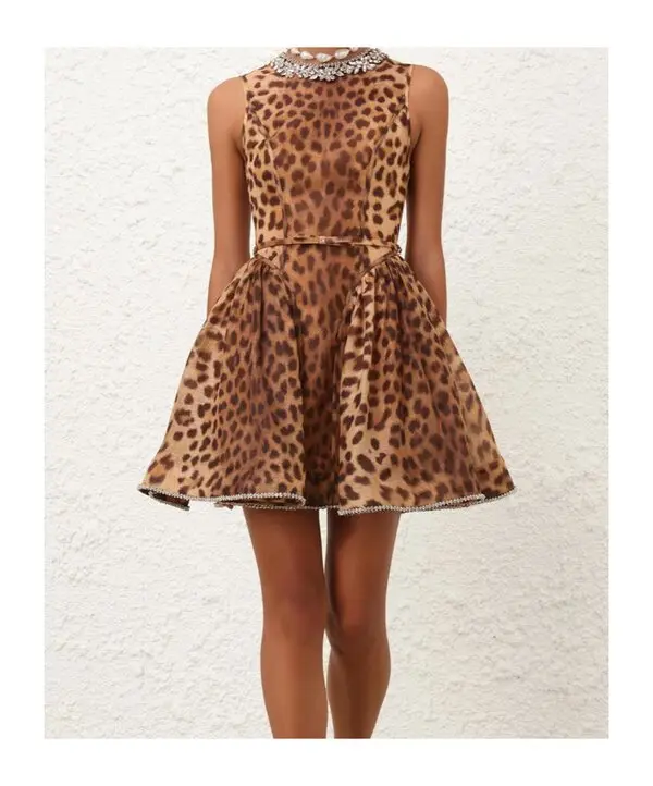Zimmermann Print Crystal Embellished Pleated Mini Dress