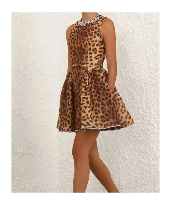 Zimmermann Print Crystal Embellished Pleated Mini Dress